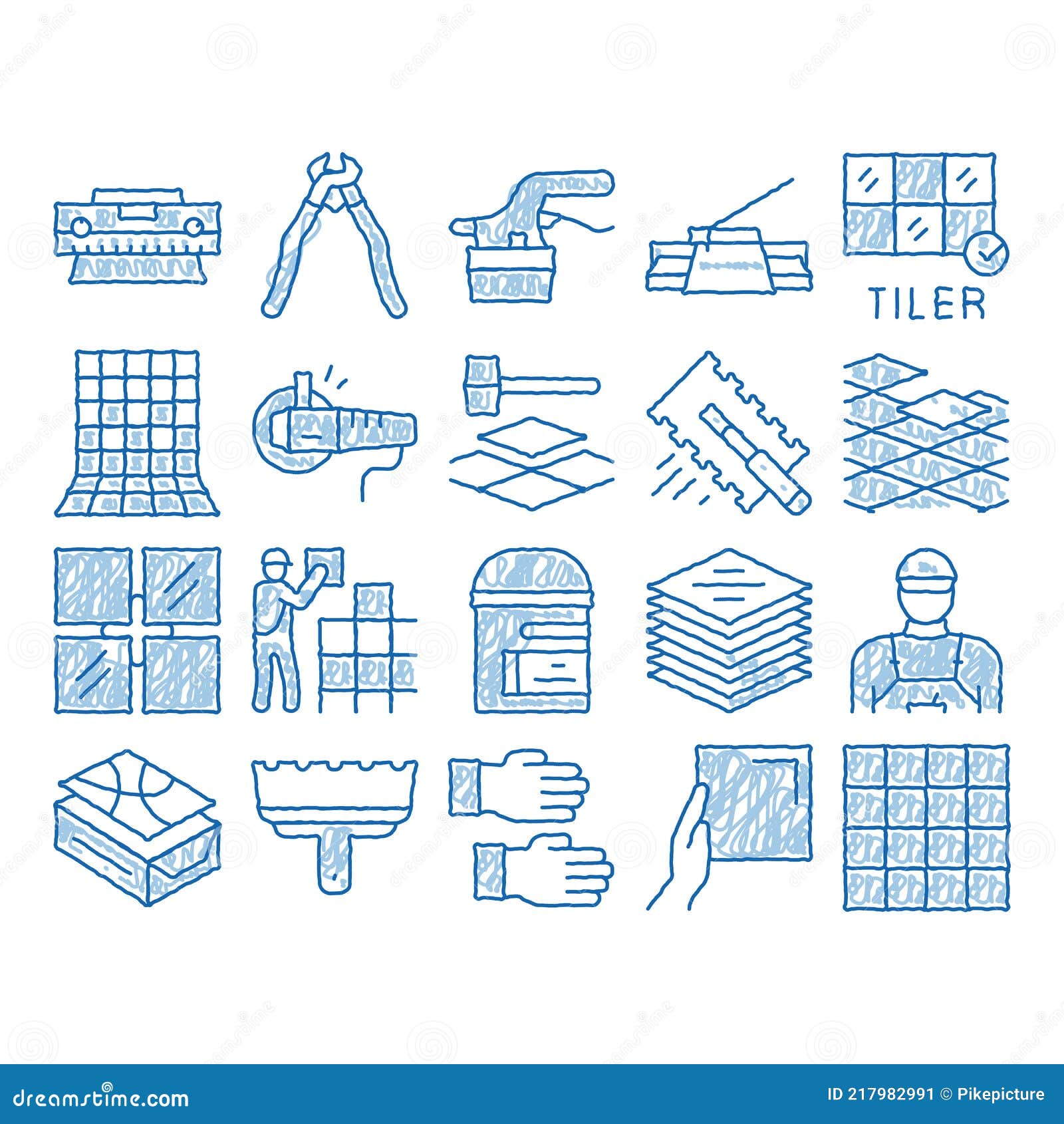 Tiler Work Equipment Icon Hand Drawn Illustration Stock Vector ...