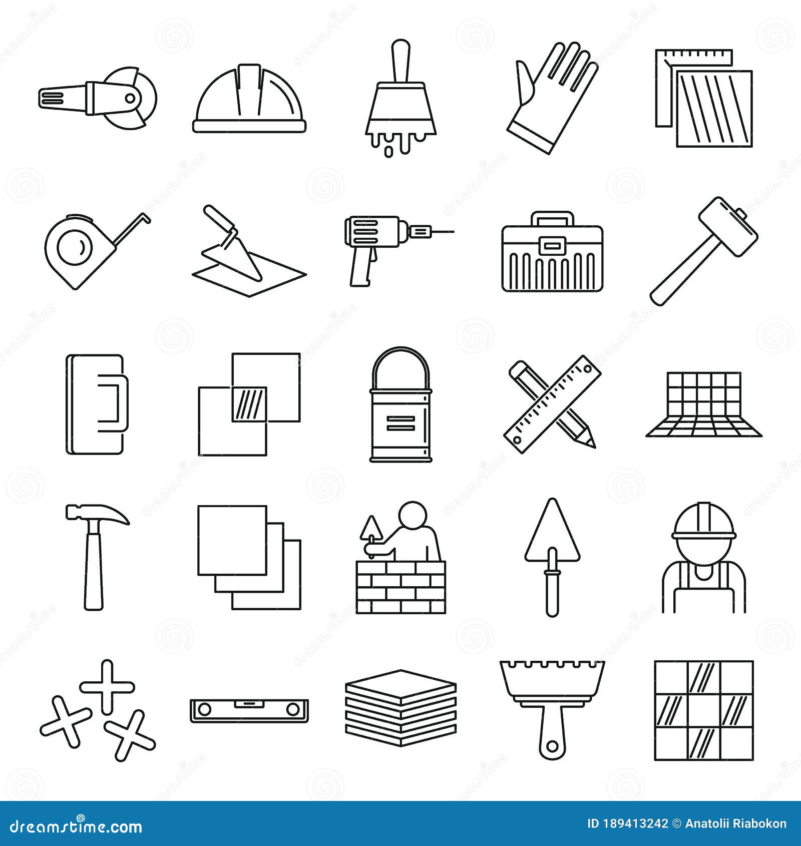 Tiler Worker Icons Set, Outline Style Stock Vector - Illustration of ...