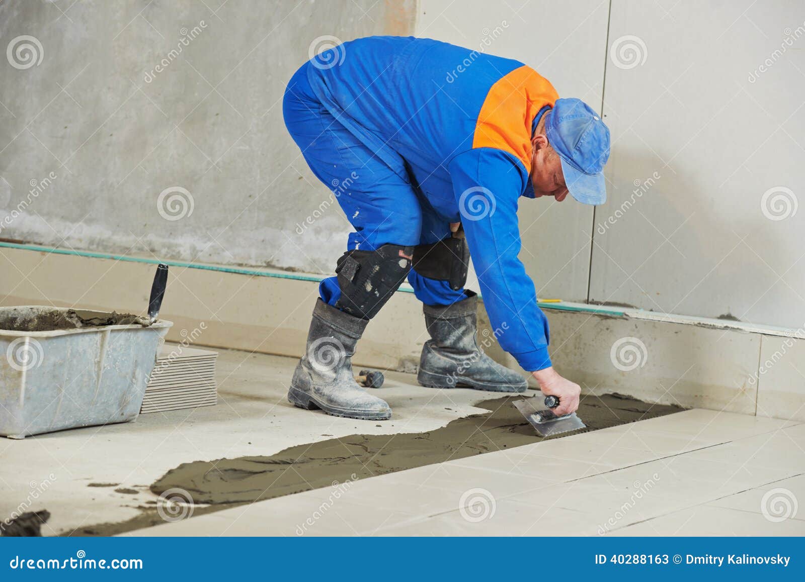Tilers at Industrial Floor Tiling Renovation Stock Image - Image of ...