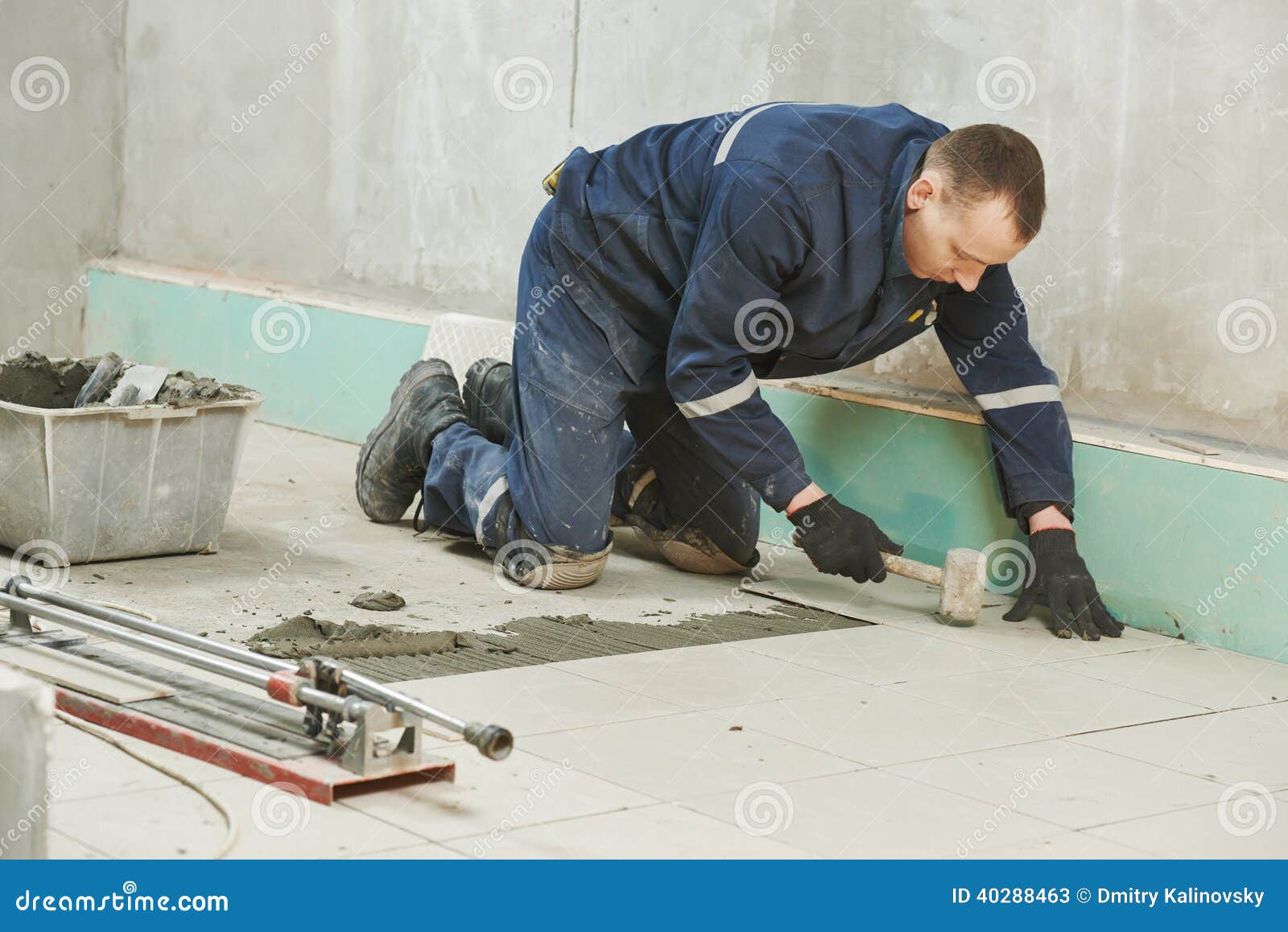 Tilers at Industrial Floor Tiling Renovation Stock Image - Image of ...