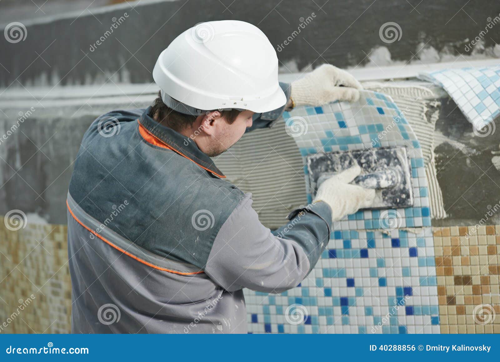 Tilers at Industrial Floor Tiling Renovation Stock Photo - Image of ...