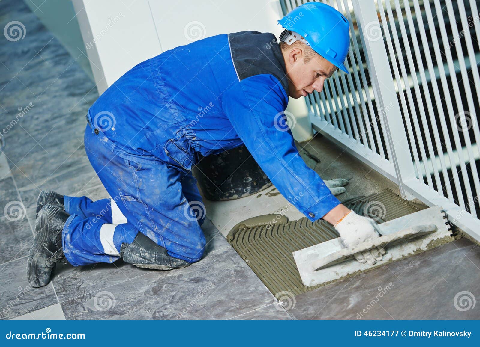 Tilers at Industrial Floor Tiling Renovation Stock Image - Image of ...