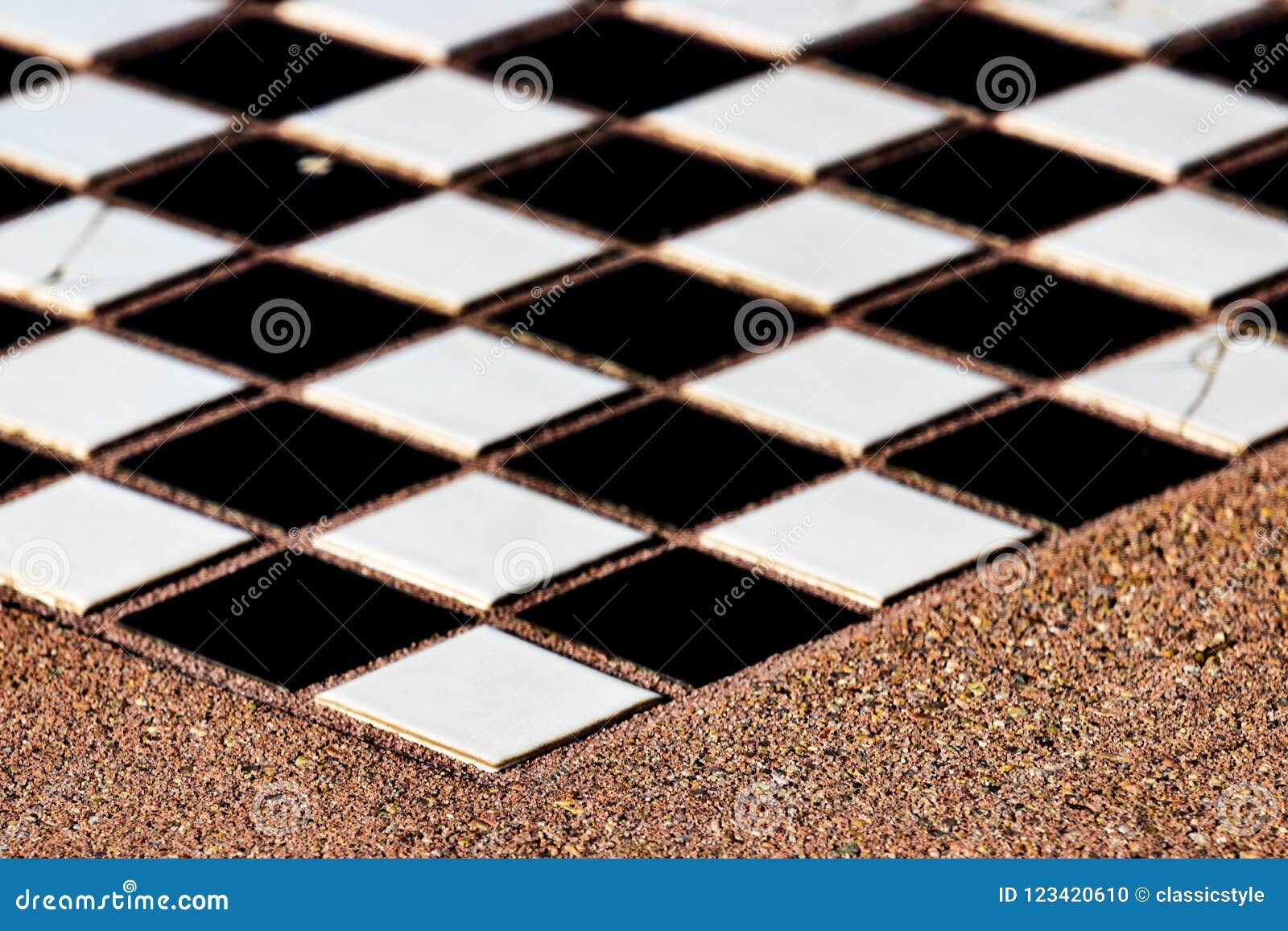Tiles Chess Board Inlaid on a Concrete Table Stock Photo - Image of ...