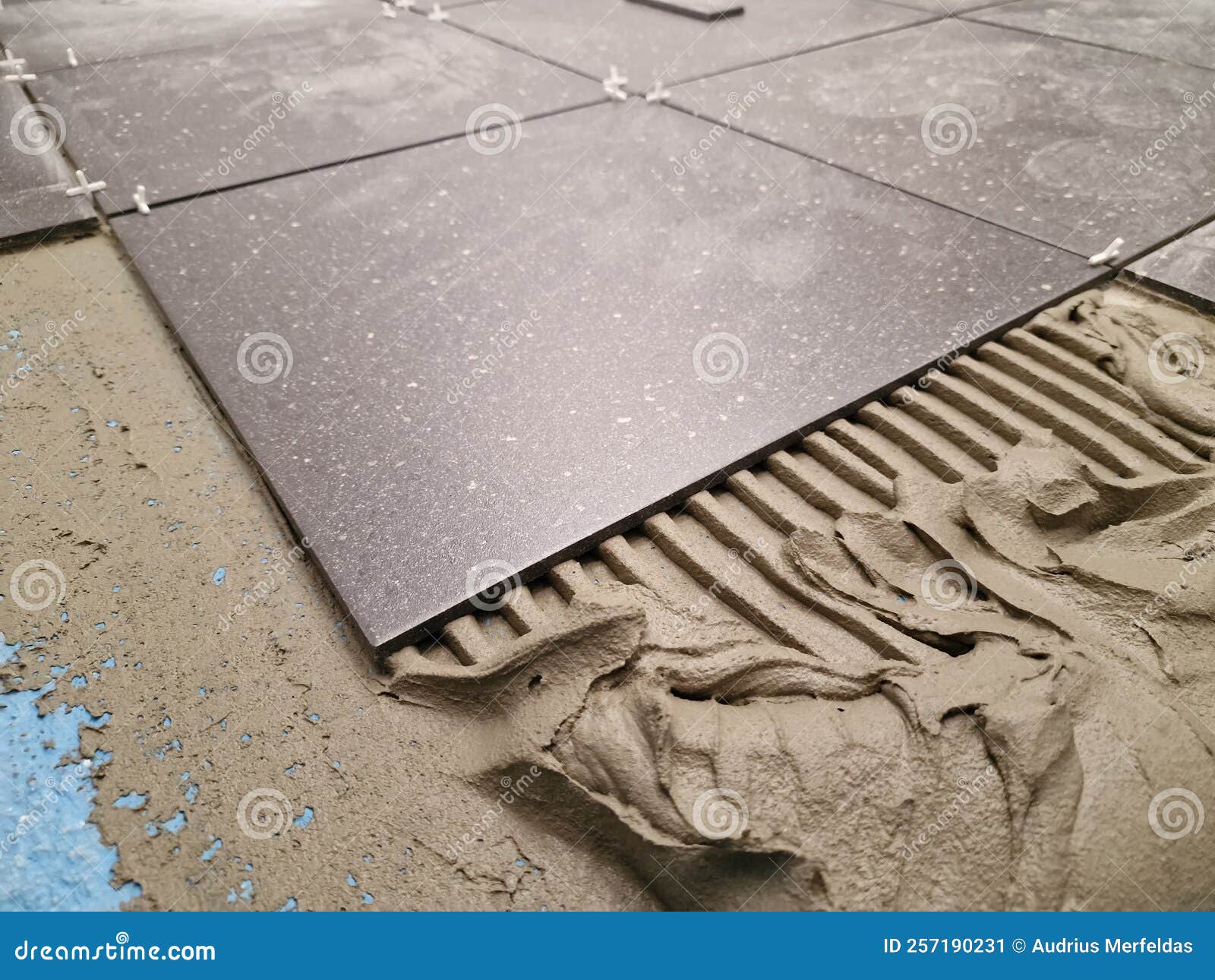 Tiles Installation Process in Progress Stock Image - Image of manual ...