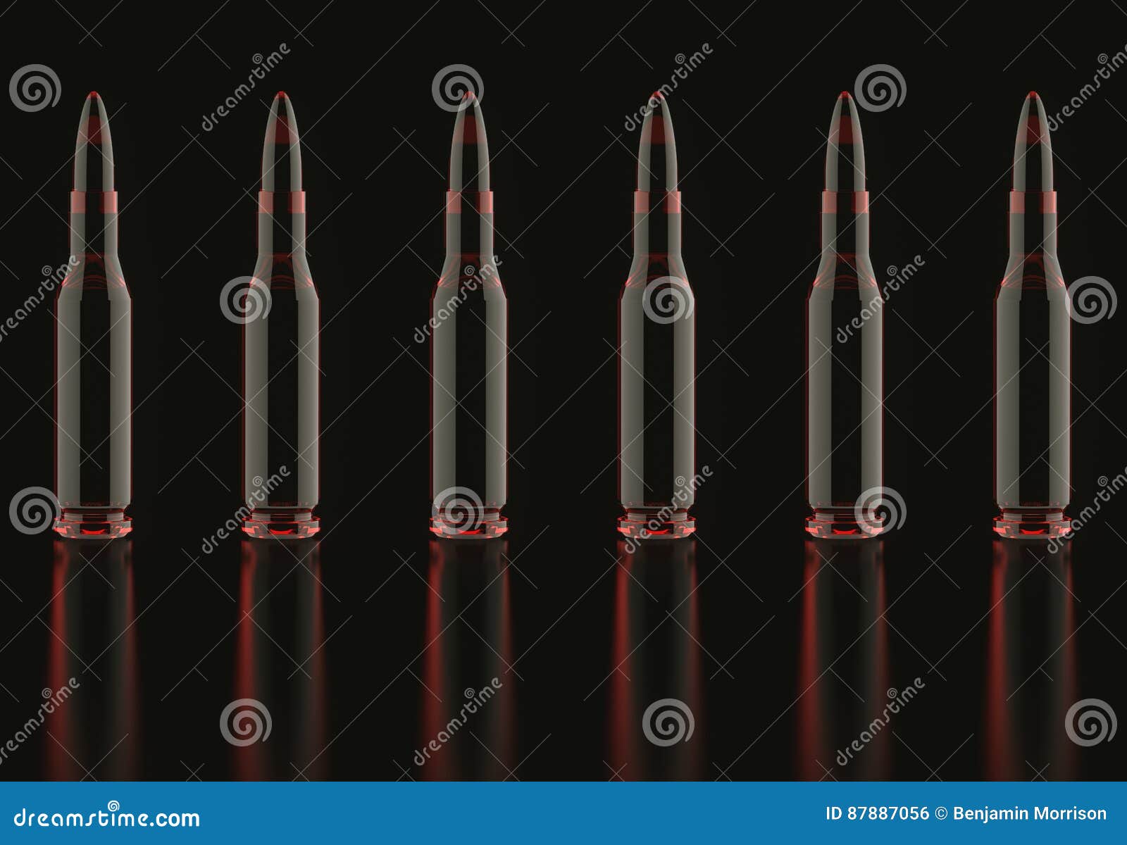 Line of Red Glass Rifle Bullets on Black Stock Illustration ...