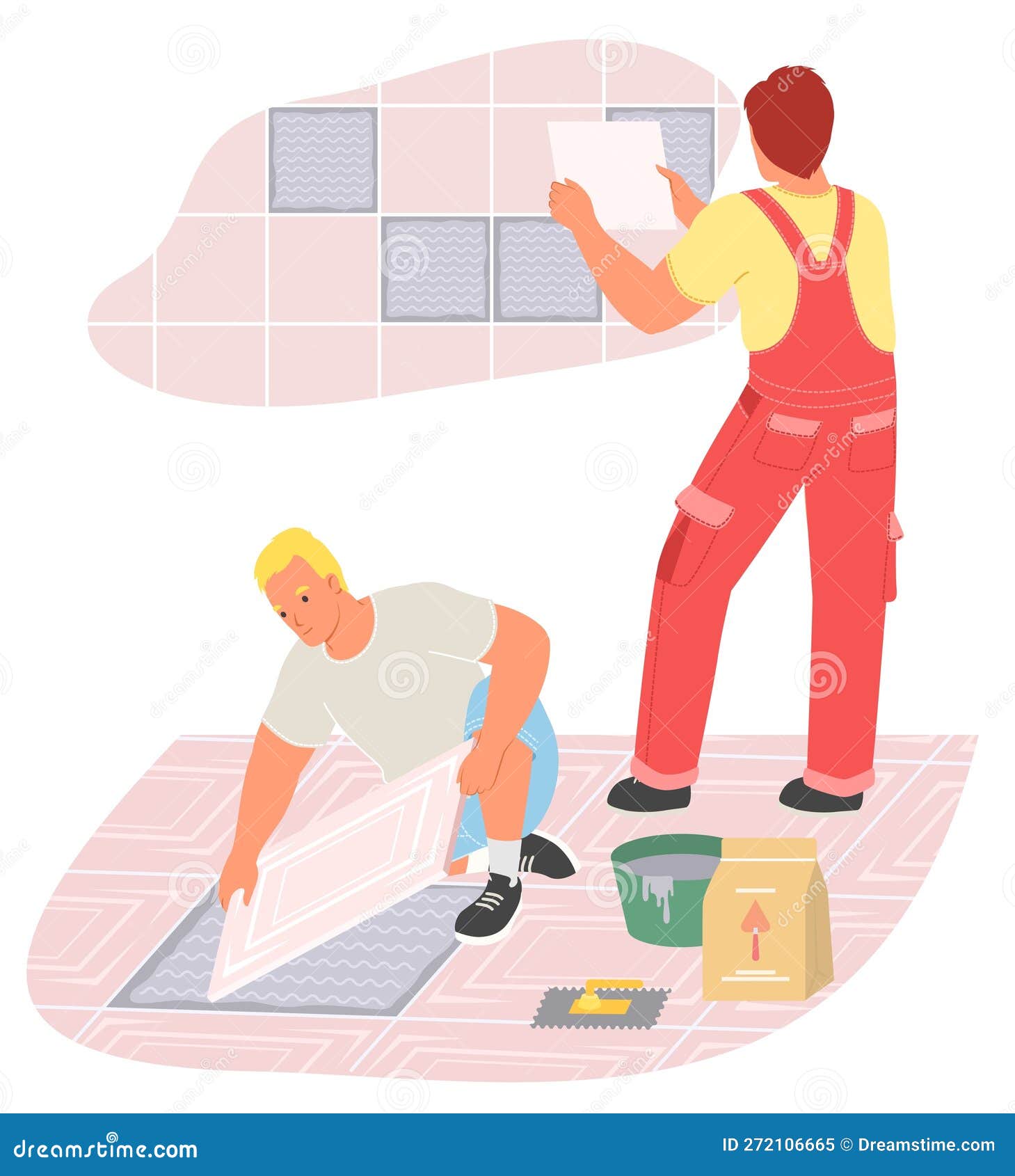 Tiling Master Team Putting Floor and Wall Ceramic Tile Vector Stock ...