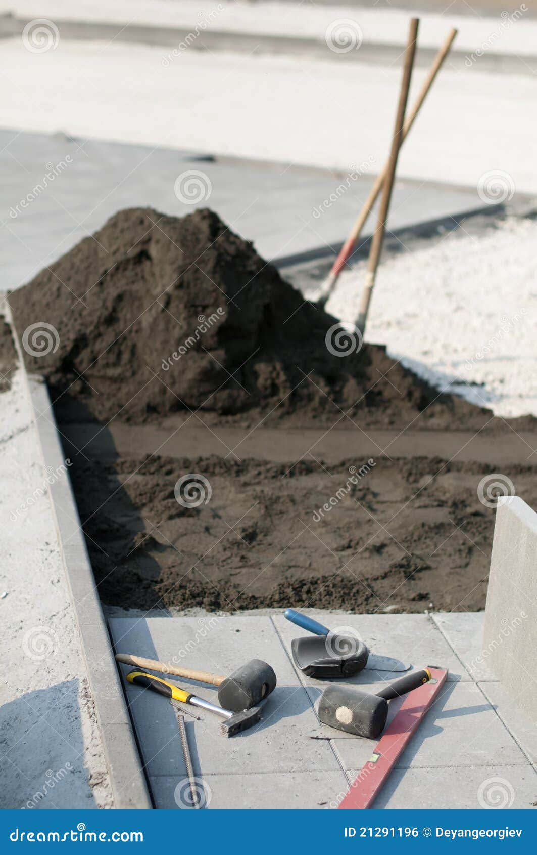 Tiling of Pavement and Sand Pile Stock Photo - Image of equipment ...