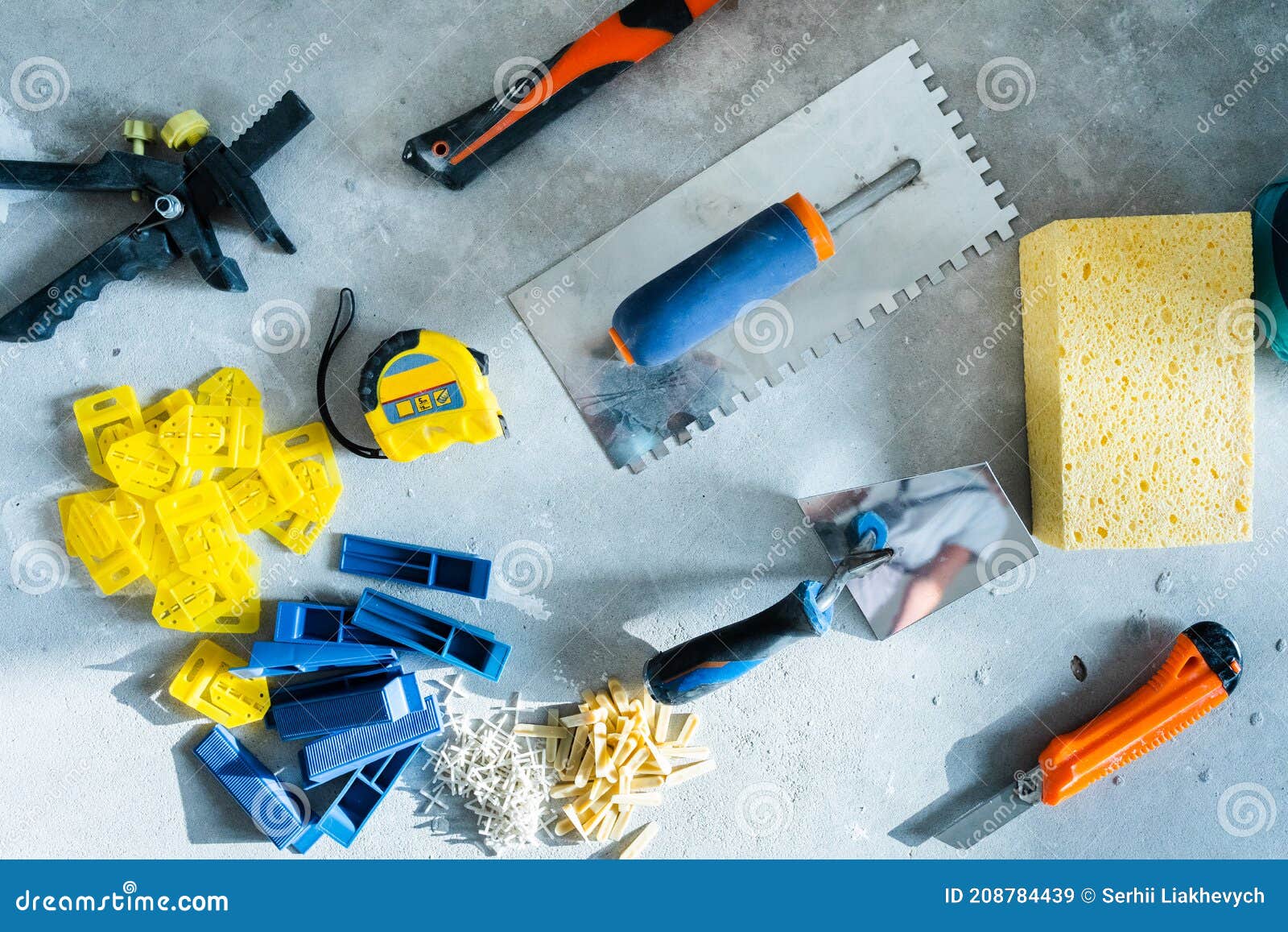 The Tiling Tools are on the Floor. View from Above Stock Image - Image ...