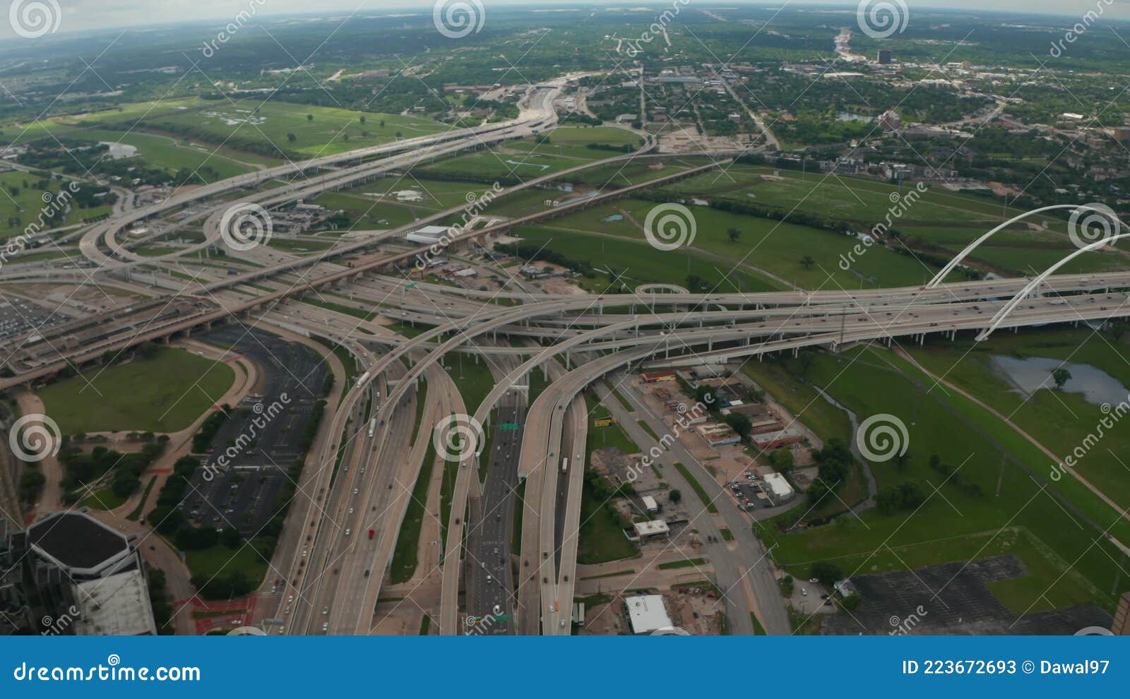 Tilt Down Reveal of Large and Complex Multilane Highway Interchange ...