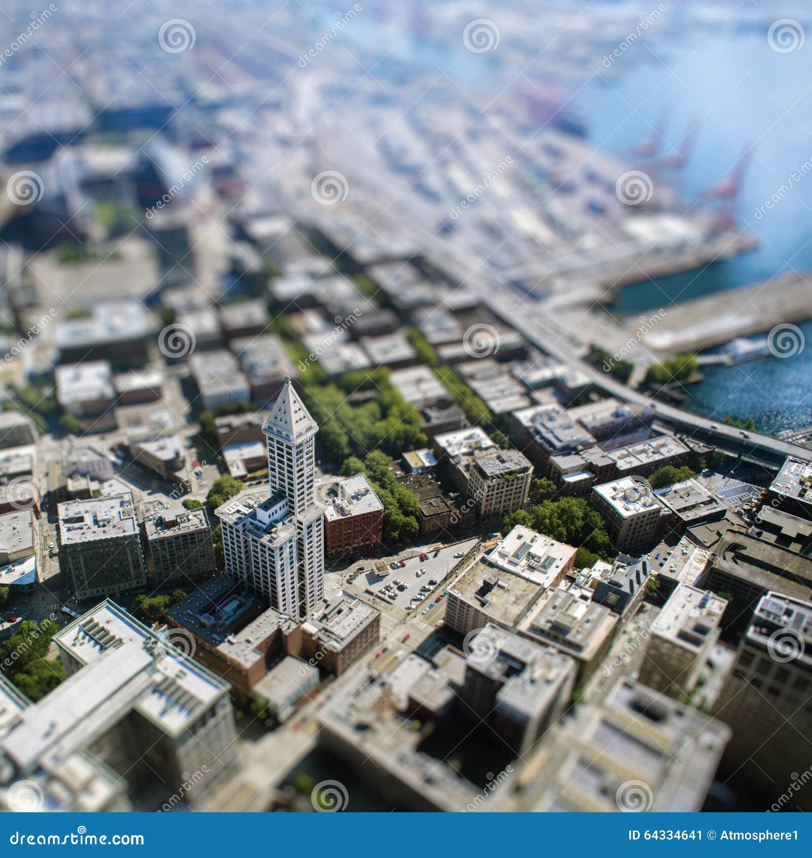 Tilt Shift with Tall Building in Seattle Stock Image - Image of ...