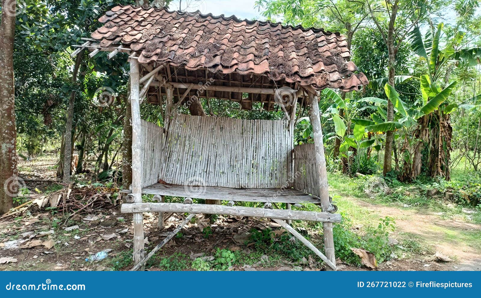 Tilted Broken Hut stock photo. Image of object, roof - 267721022