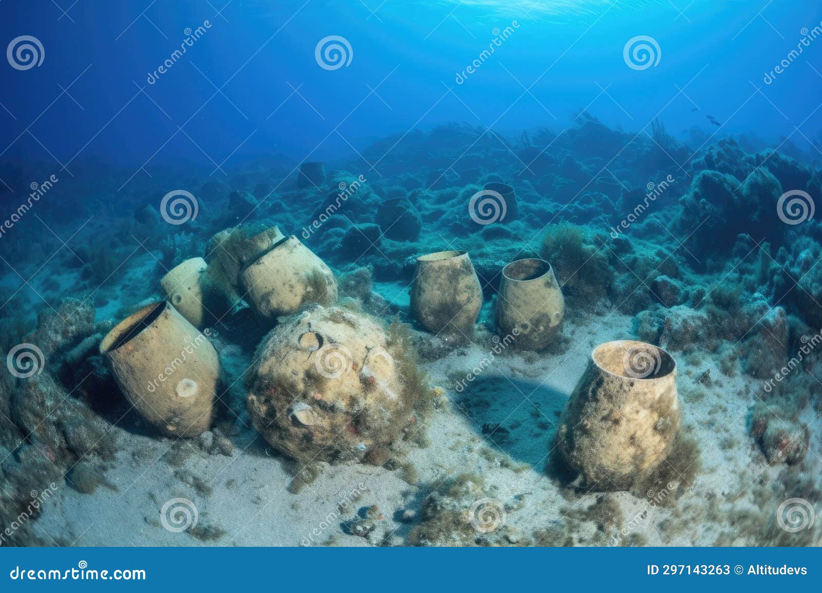 Tilted Ceramic Pots on Seabed, Remnants of a Shipwreck Stock Image ...