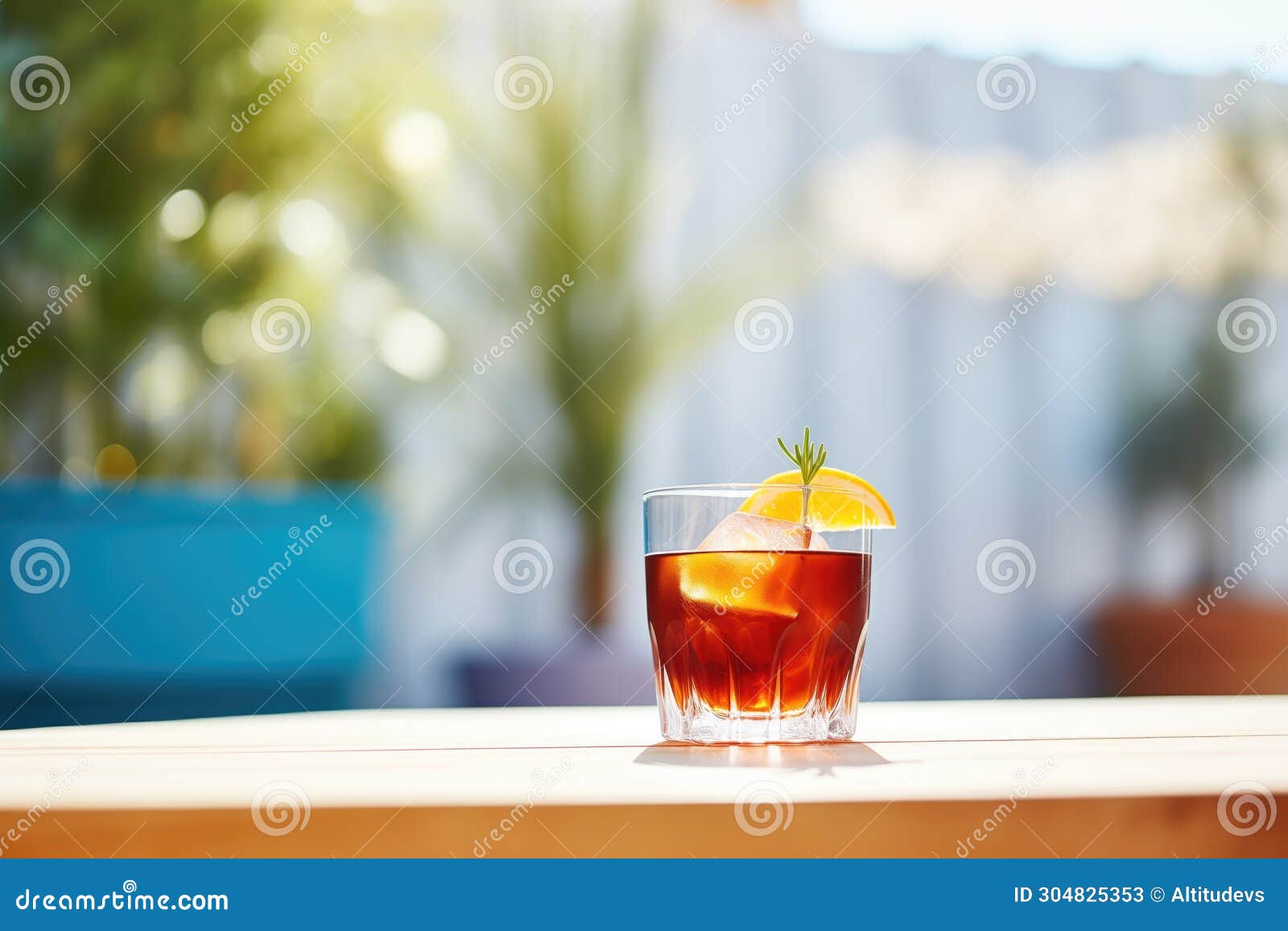 Tilted Glass of Negroni Against a Sunny Terrace Backdrop Stock Image ...