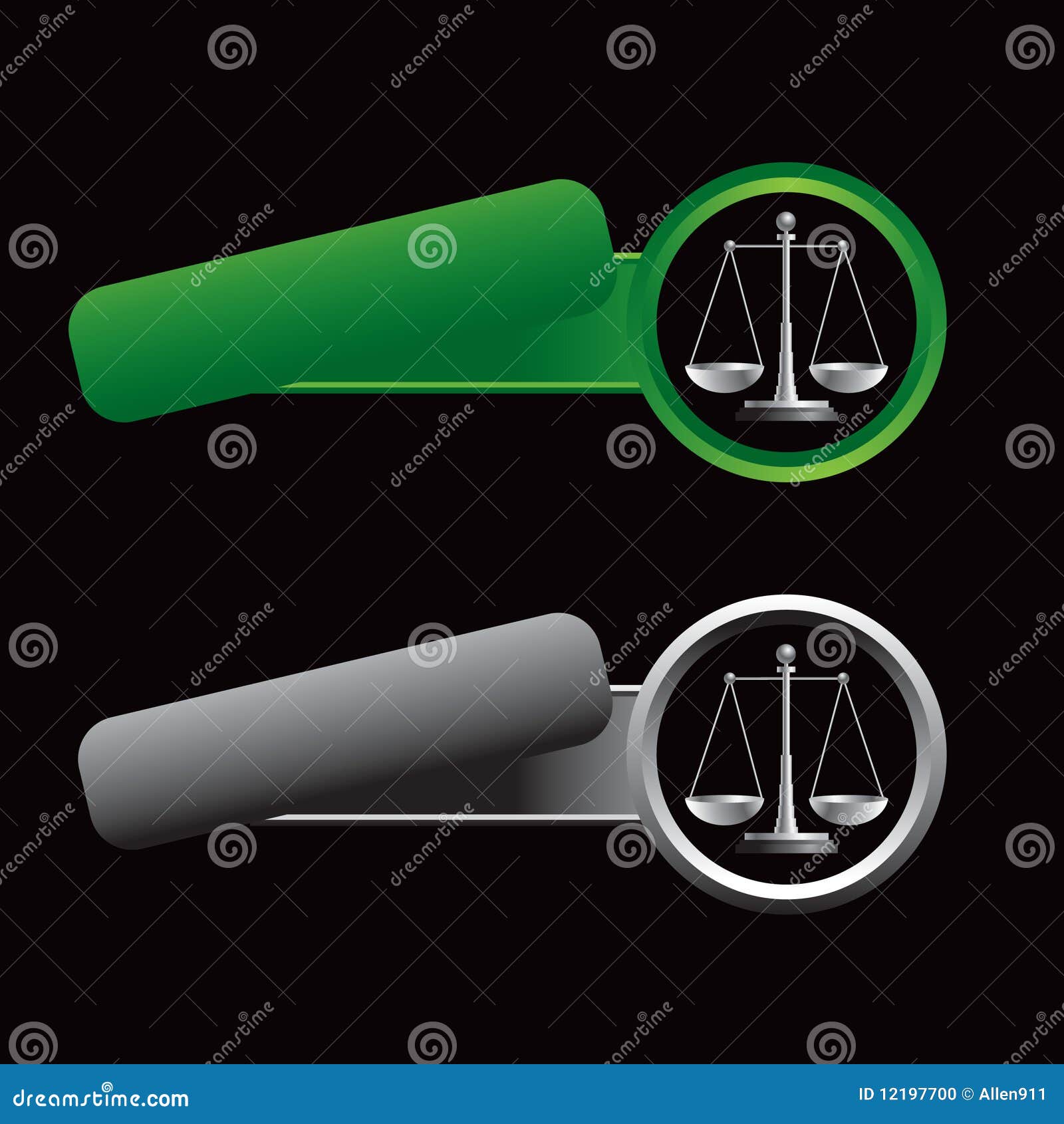 Tilted Green and Gray Banners with Justice Scales Stock Vector ...