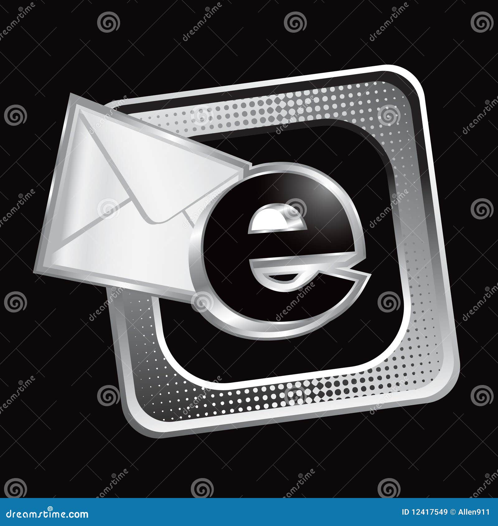 Tilted Silver Halftone Web Icon With Email Letter Cartoon Vector ...