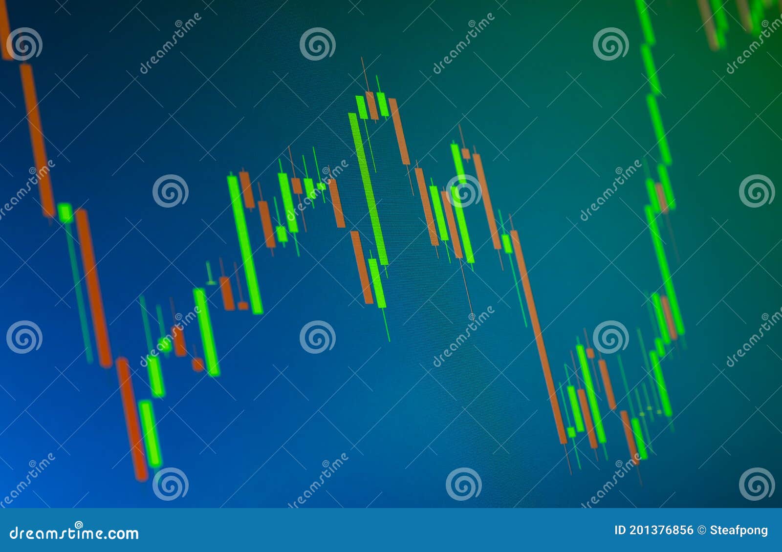 Tilted Stock Chart or Forex Chart on Blue Background in Green Tone ...