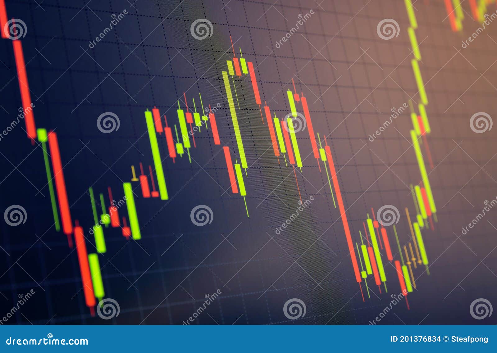 Tilted Stock Chart or Forex Chart and Table Line on Black Background in ...