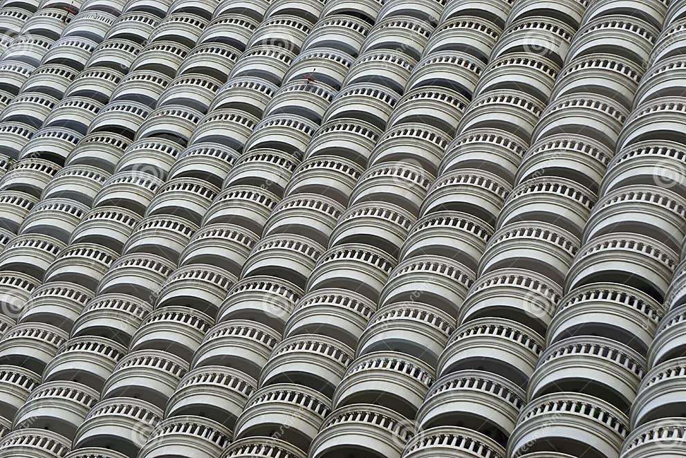 Tilted View of Columns and Rows of Identical Circular Balconies Stock ...