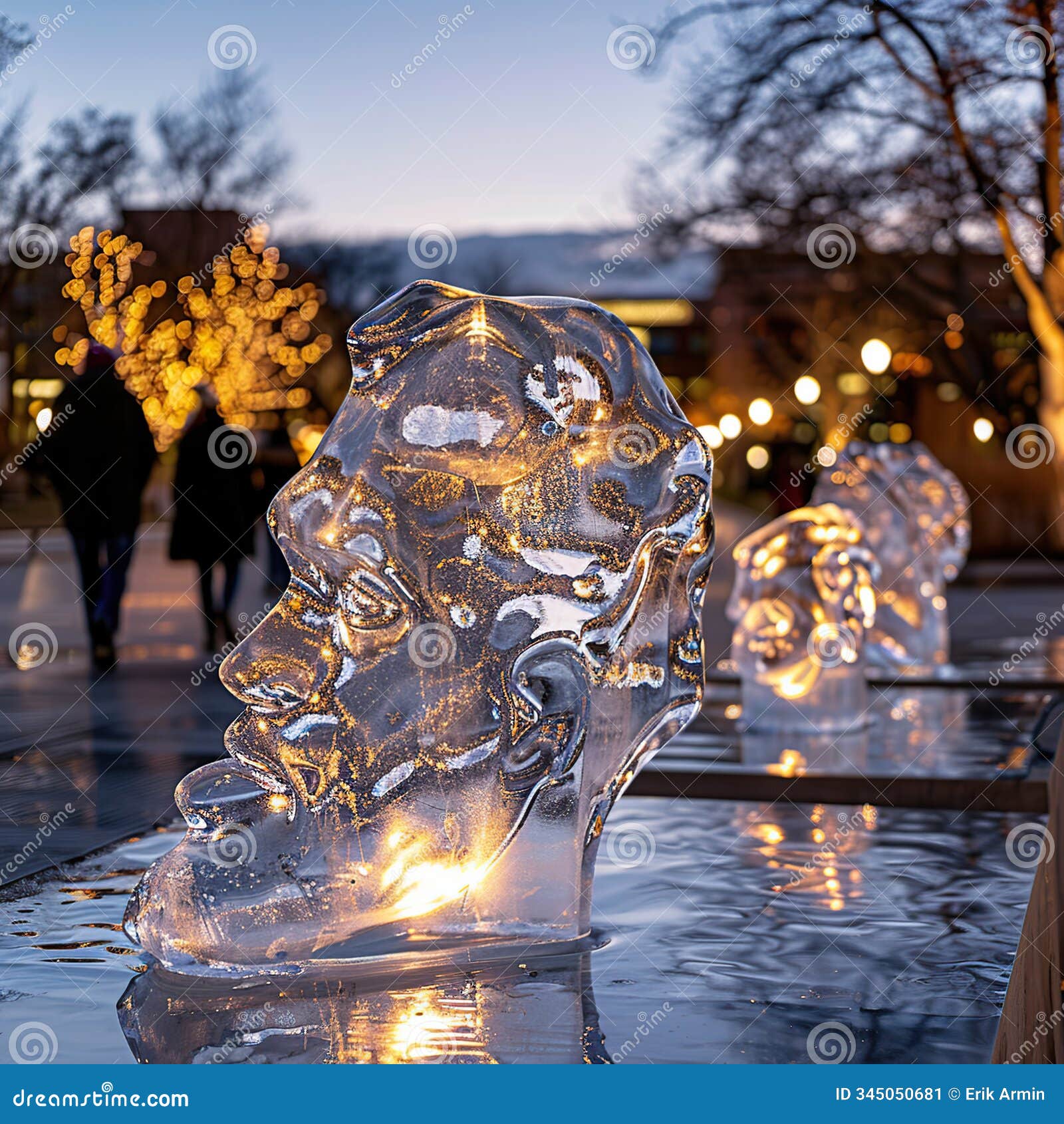 Tilted View of Winter Solstice Ice Sculptures in a Public Square Stock ...