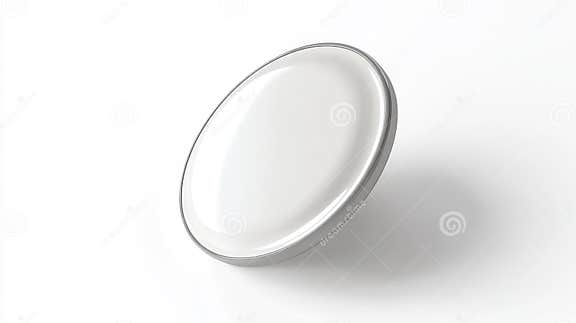 A Tilted White Circle with a Silver Rim on a White Background Stock ...