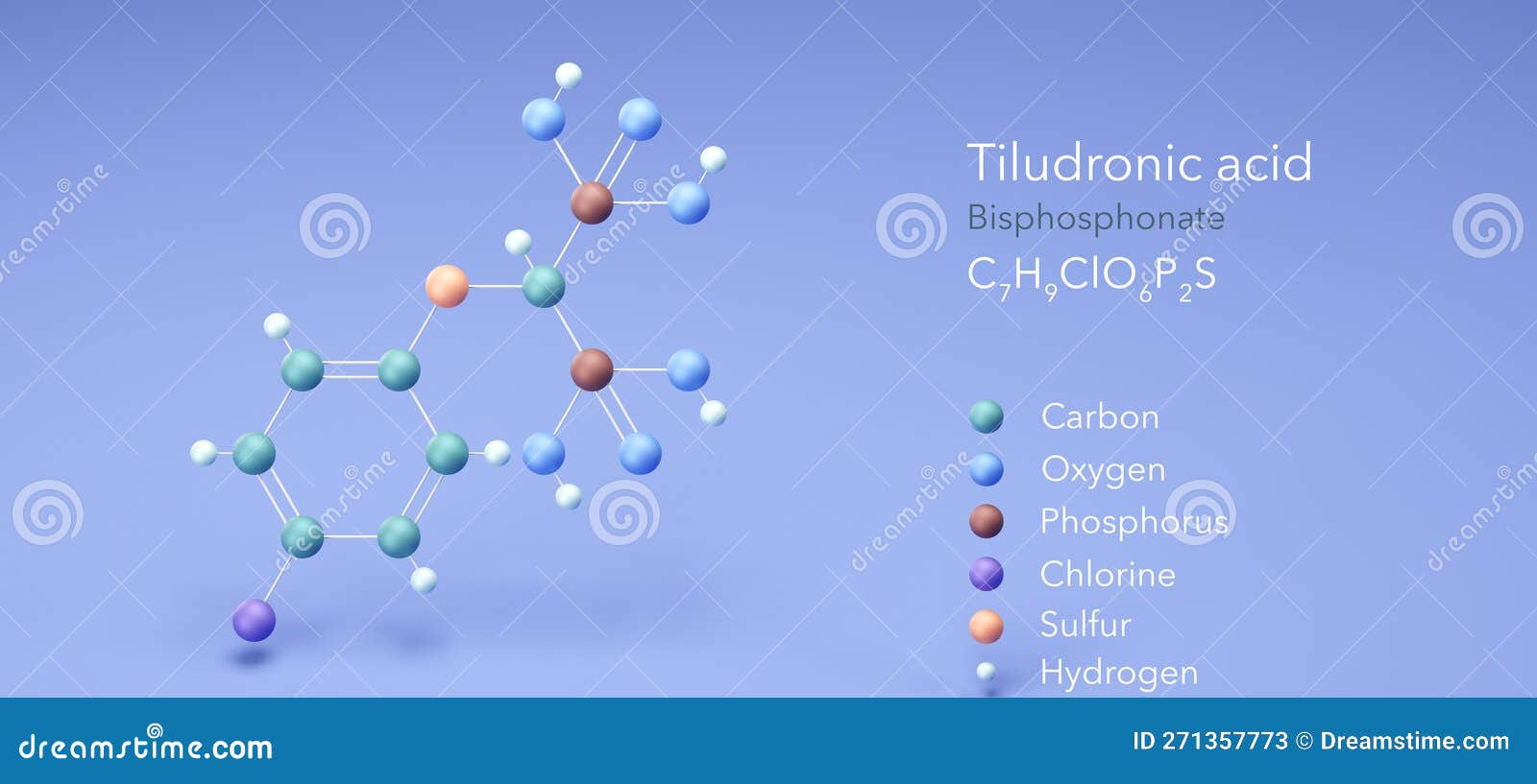 Tiludronic Acid Molecule, Molecular Structures, Tiludronate, 3d Model ...