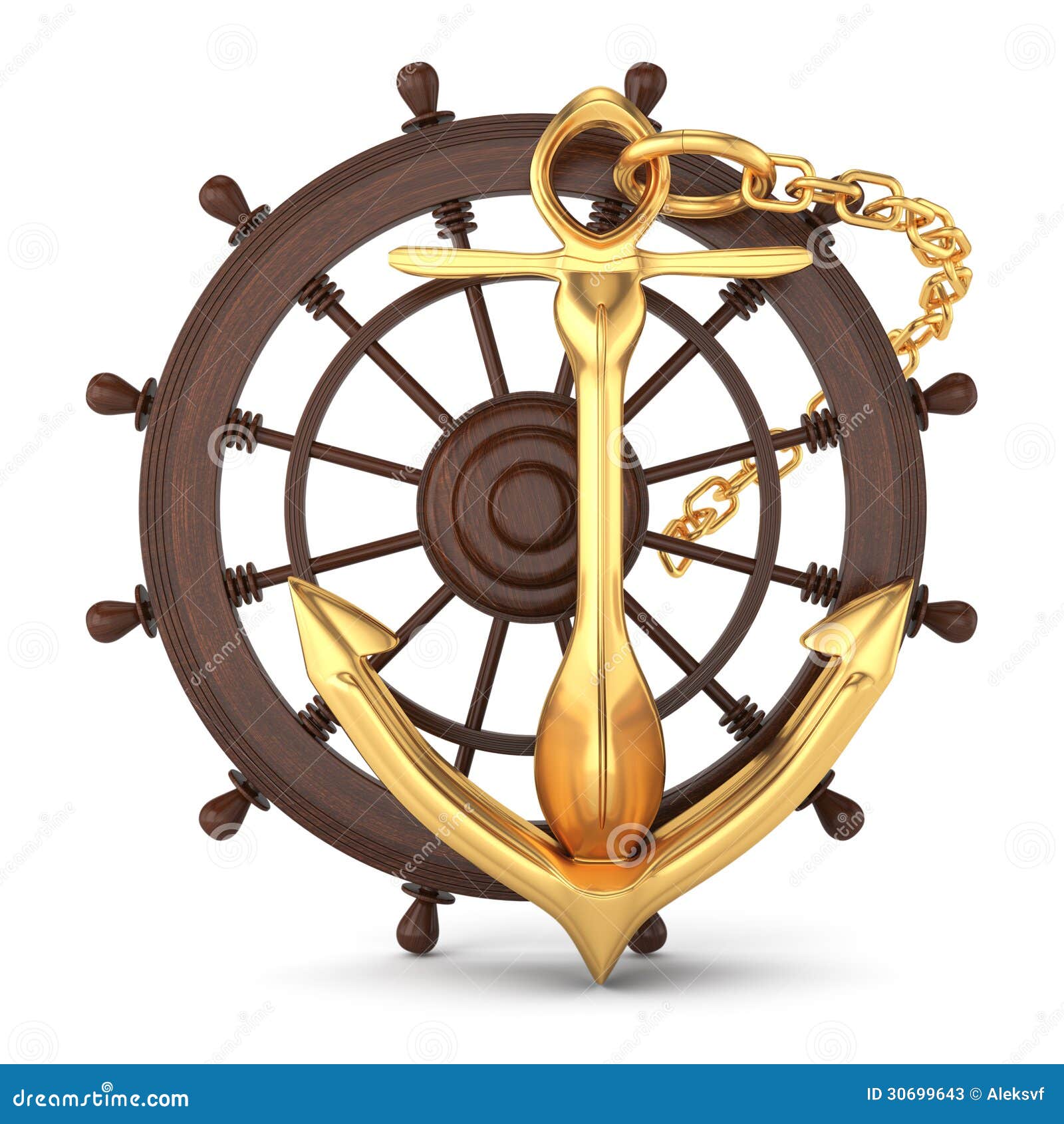 Timón De La Nave Y Ancla De Oro Stock de ilustración - Ilustración de ...