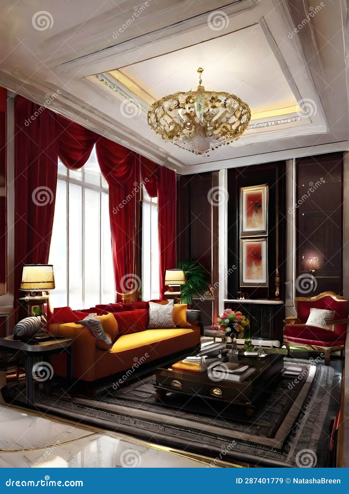 Tim Burtons Realistic Villa Interior Design. Stock Illustration ...