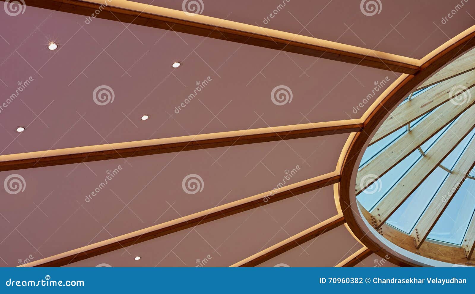 Timber Beams of a Roof Forming a Circular Skylight Stock Photo - Image ...