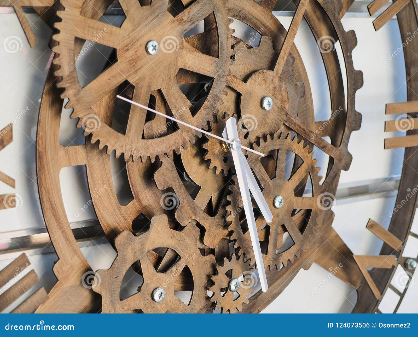 Timber Clock on the Wall Made of Wheel Stock Photo - Image of grungy ...