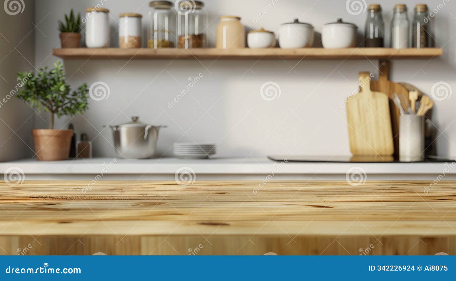 Timber Countertop in Cozy Kitchen Banner Background Copy Space, Ai ...