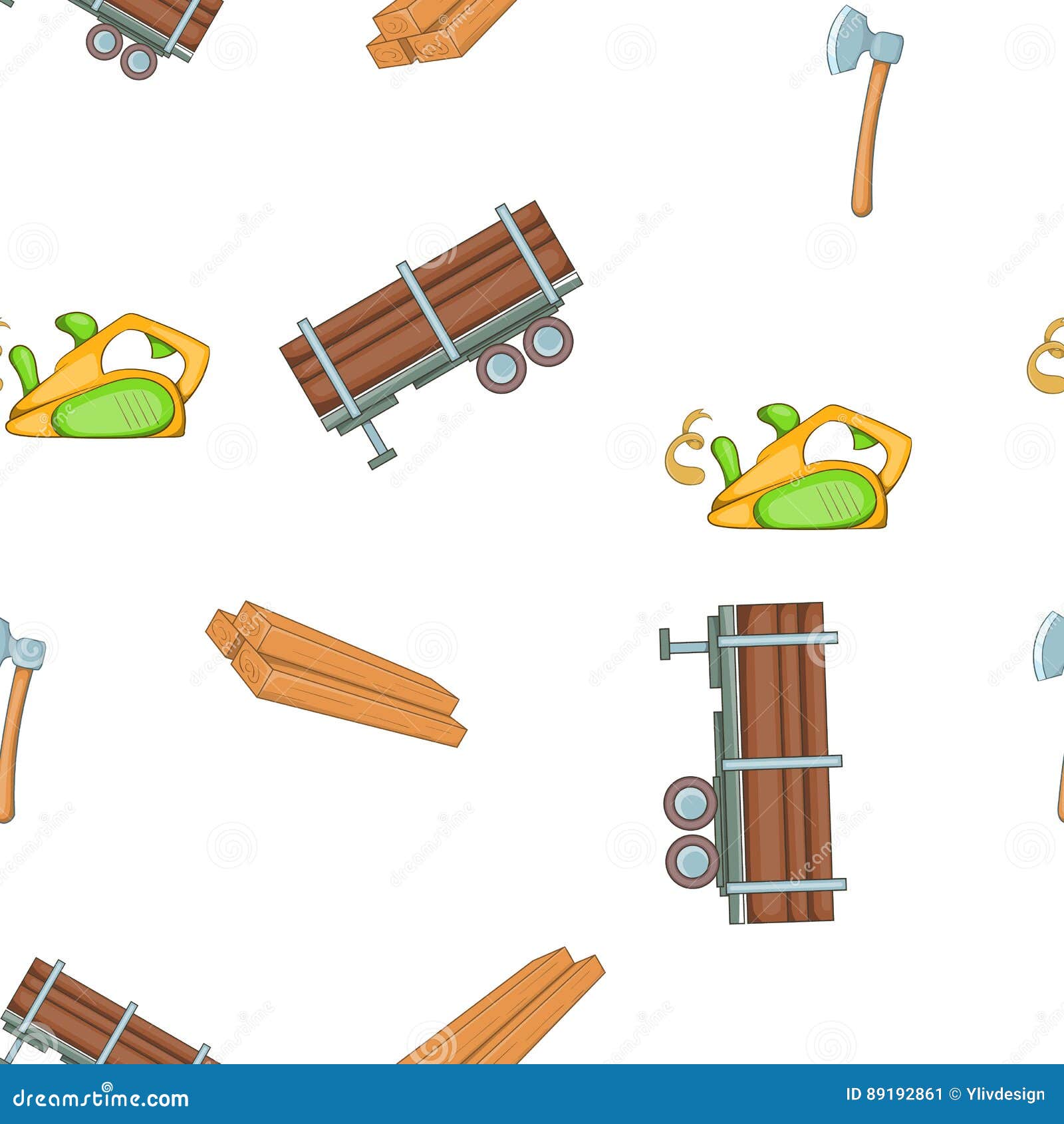 Timber Elements Pattern, Cartoon Style Stock Vector - Illustration of ...