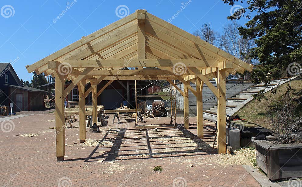 Timber Frame Building Being Assembled Stock Photo - Image of craftsman ...