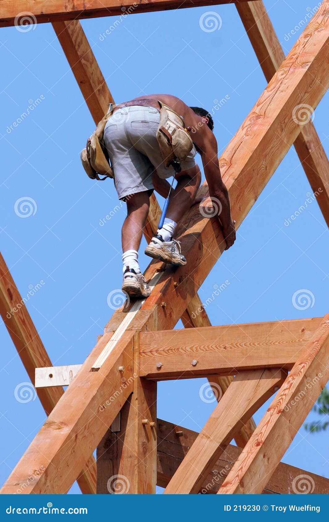 Timber Frame Construction Worker Stock Photo - Image of barn ...