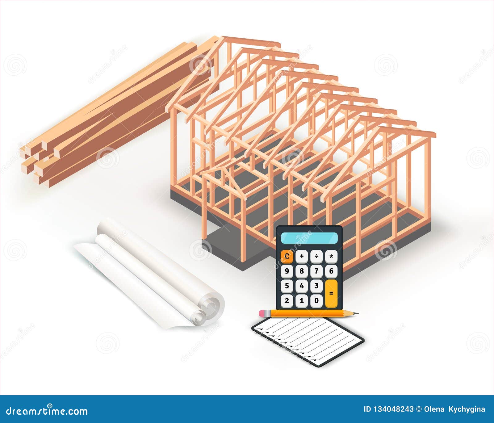Timber Frame House Base Construction Design. Architecture Project ...