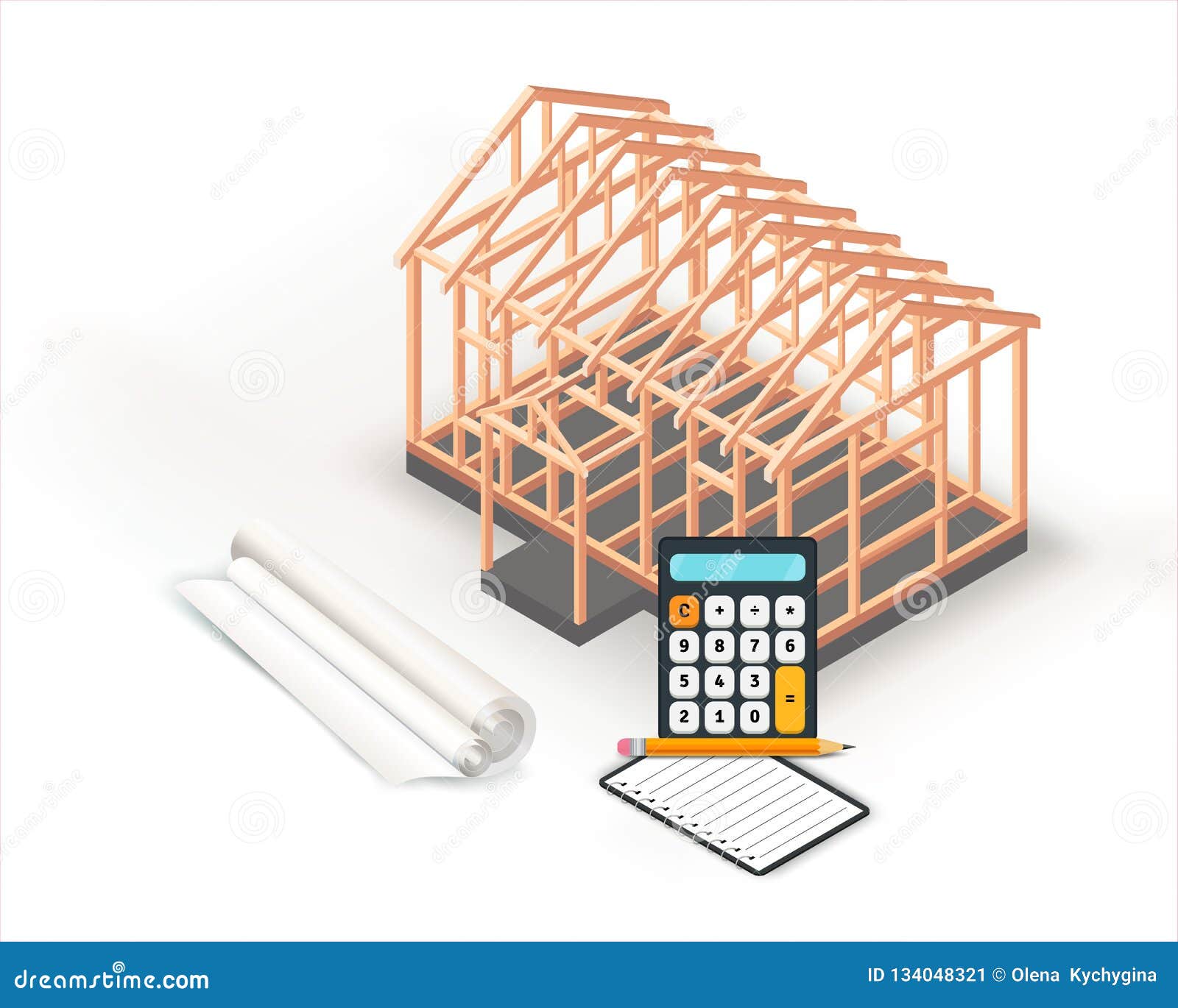 Timber Frame House Base Construction Design. Royalty-Free Illustration ...