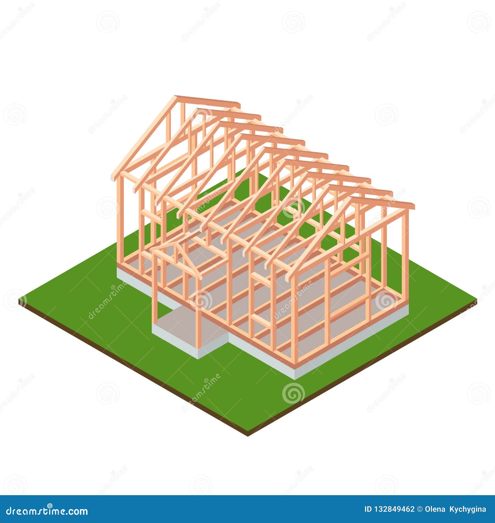 Timber Frame House Construction Worker. Handsome Carpenter On Framing A ...