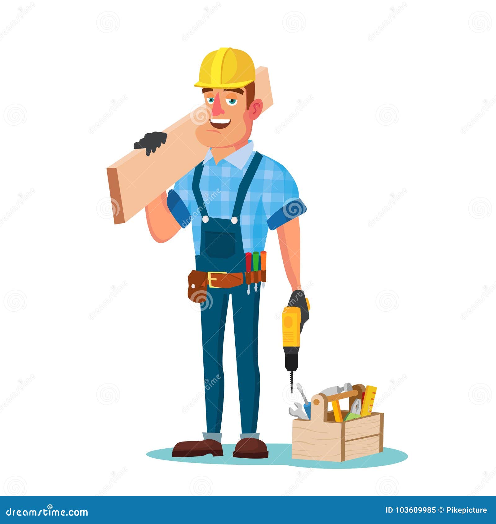 Construction Worker Building Timber Frame Vector. Classic Uniform and ...