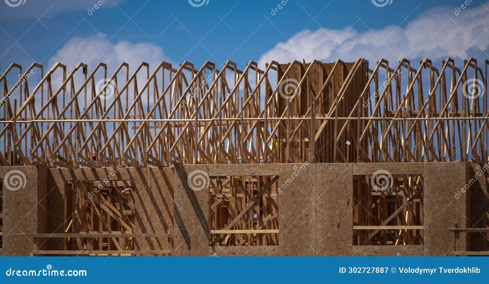 Timber Frame House with OSB Sheathing. Timber Frame House. Stock Image ...
