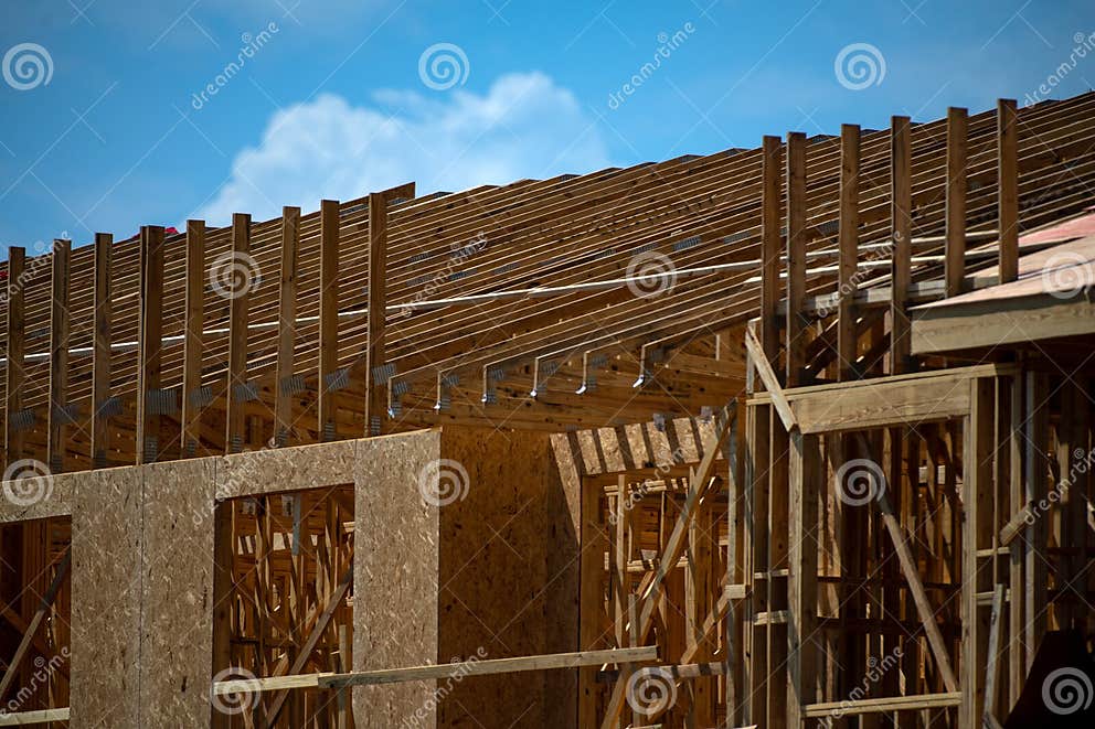 Timber Frame House with OSB Sheathing. Timber Frame House. Stock Image ...