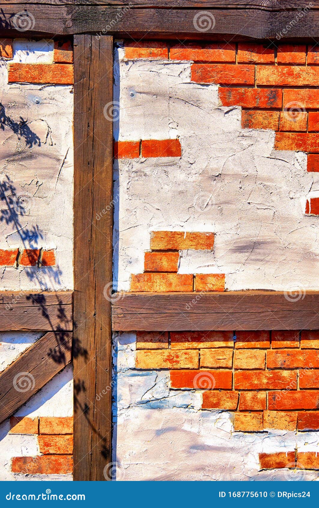 Timber Frame Made of Wood with Red Bricks Stock Photo - Image of rough ...
