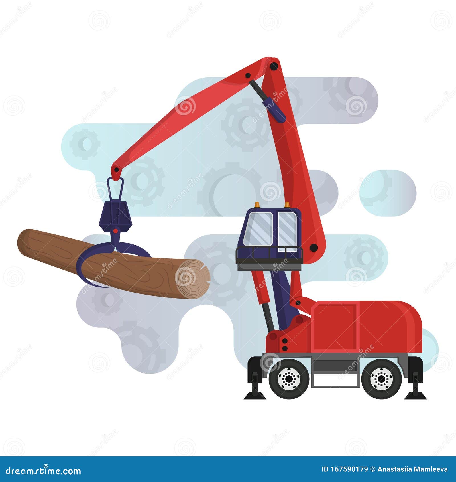 Timber Handling Machine. Wheel Reloader. Illustration in Flat Vector ...