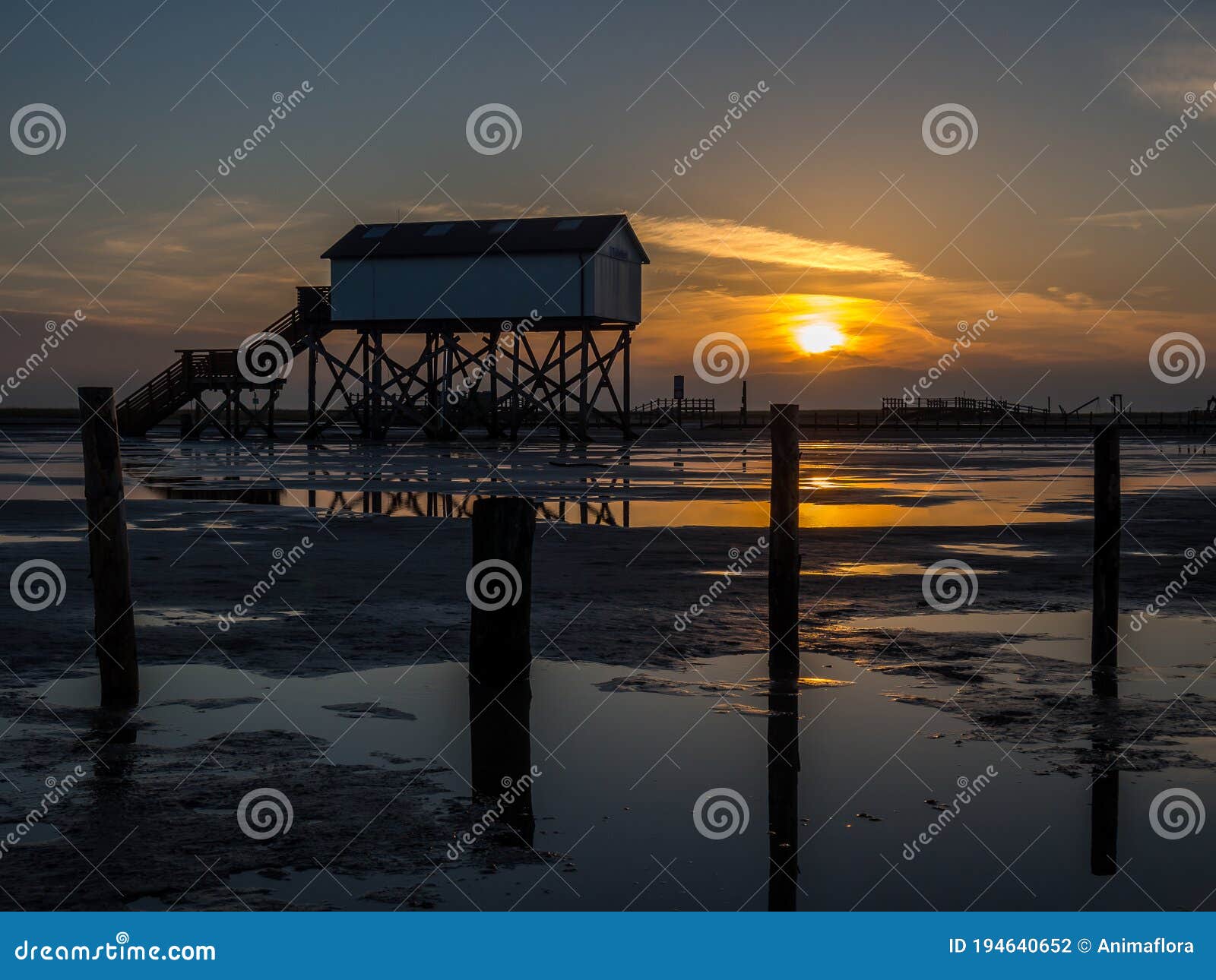 Timber house at the beach stock photo. Image of pier - 194640652
