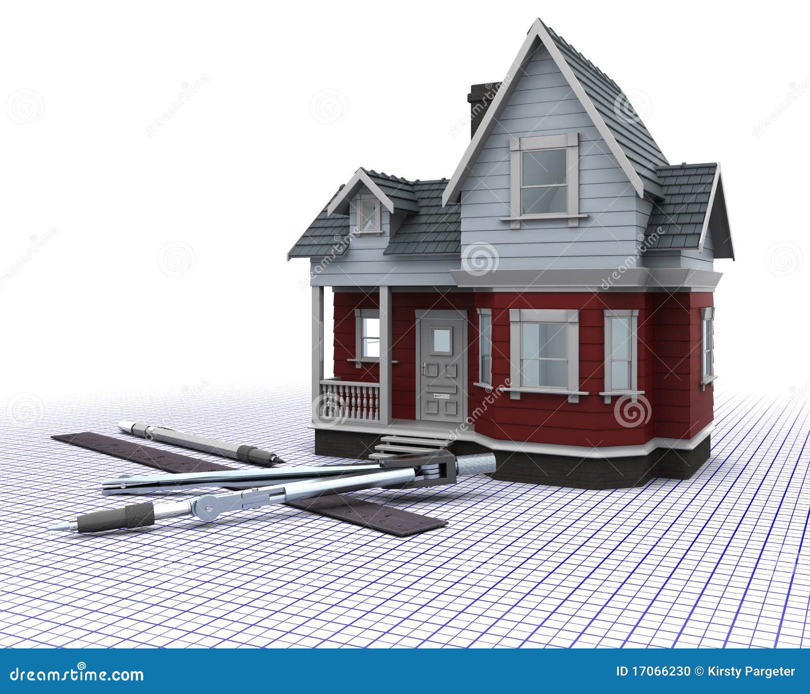 Timber House on a Grid with Drawing Instruments Stock Illustration ...