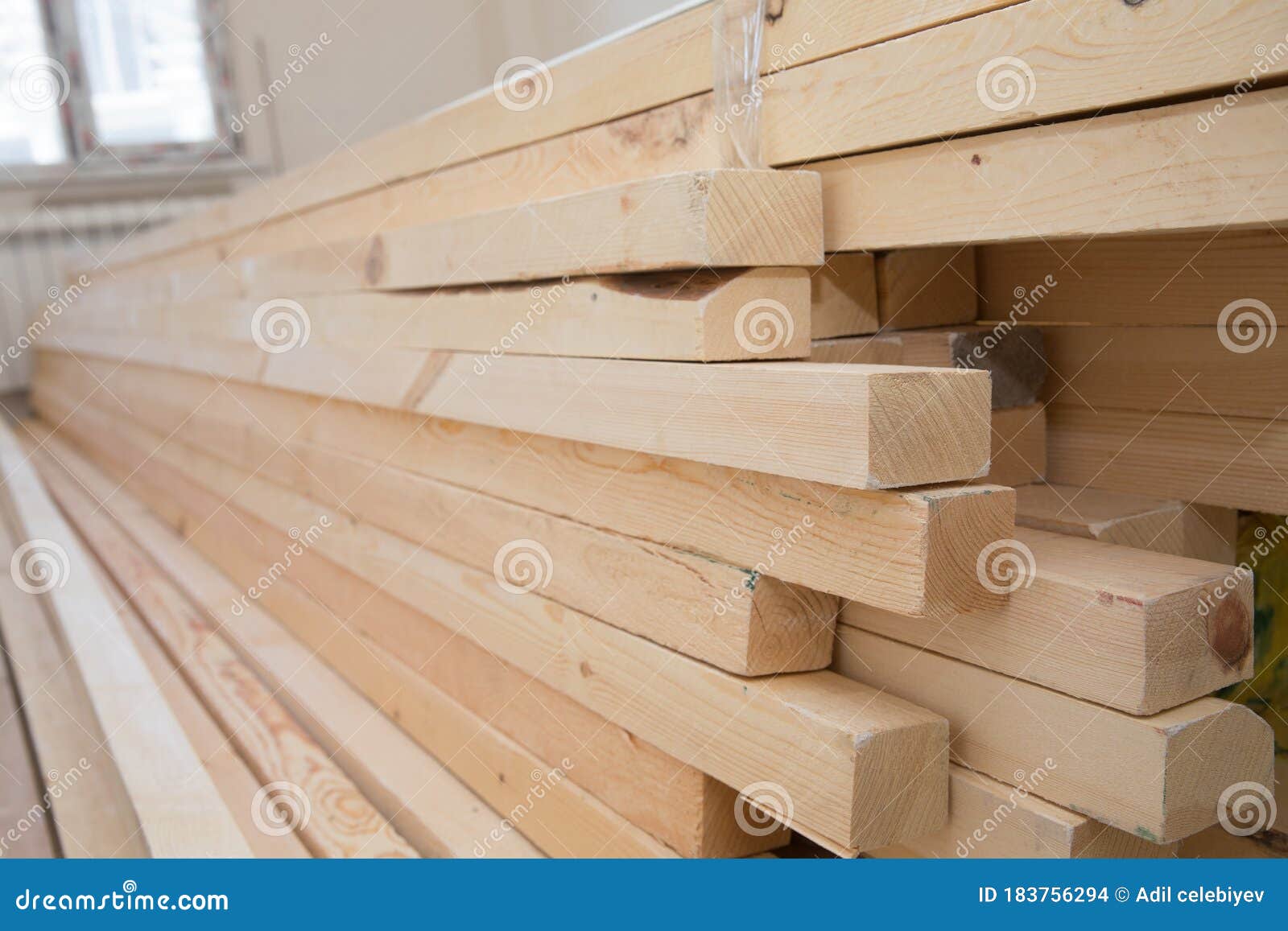 Timber Industry Objects. Finished Wood Beams or Plank at a Warehouse ...