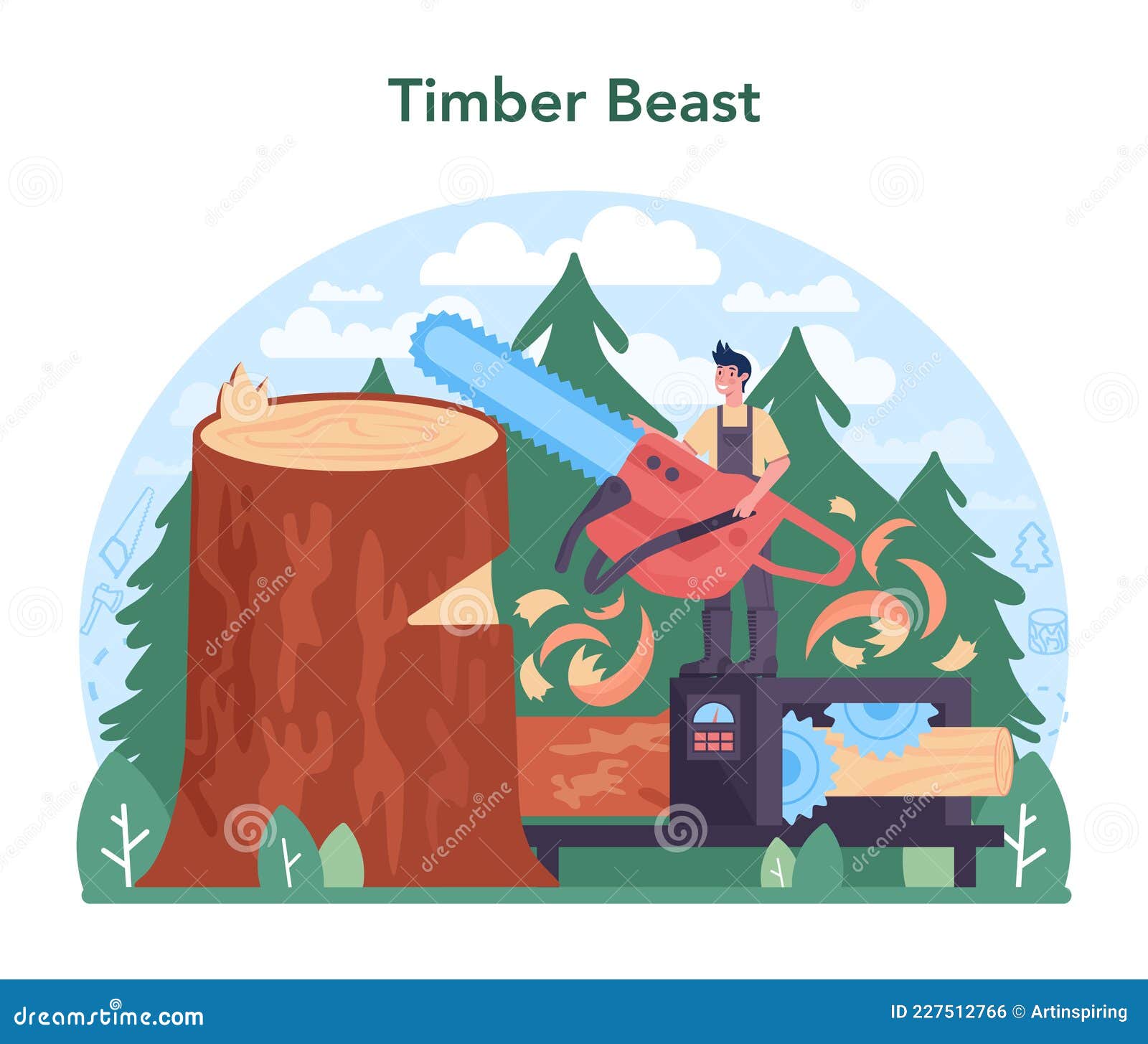 Timber Industry And Wood Production Concept Logging Stock Vector Illustration Of Worker Mill