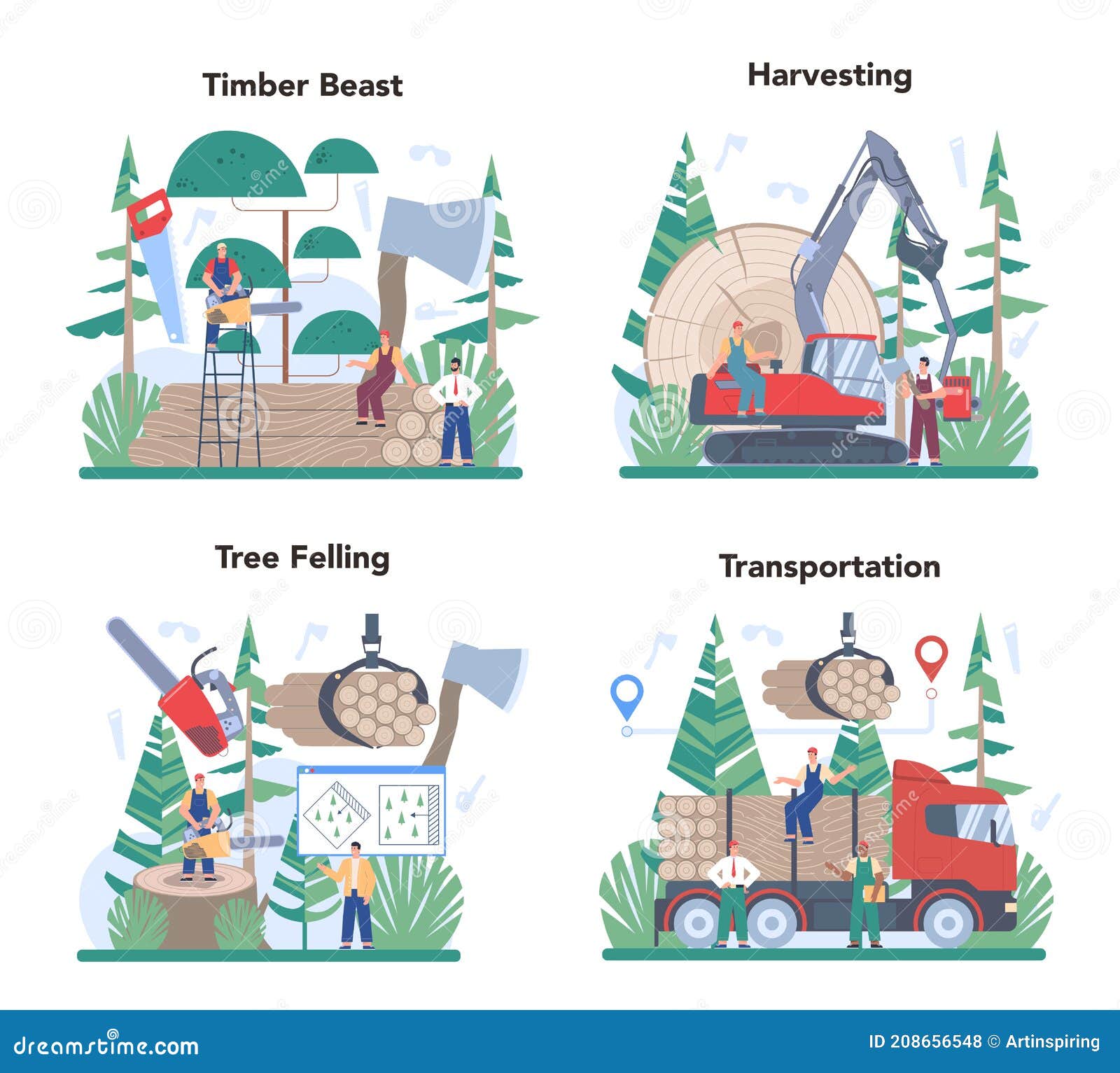 Timber Industry and Wood Production Concept Set. Logging Stock Vector ...