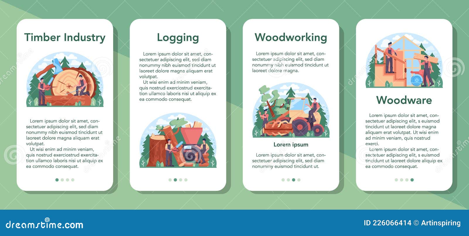 Timber Industry and Wood Production Mobile Application Banner Set ...