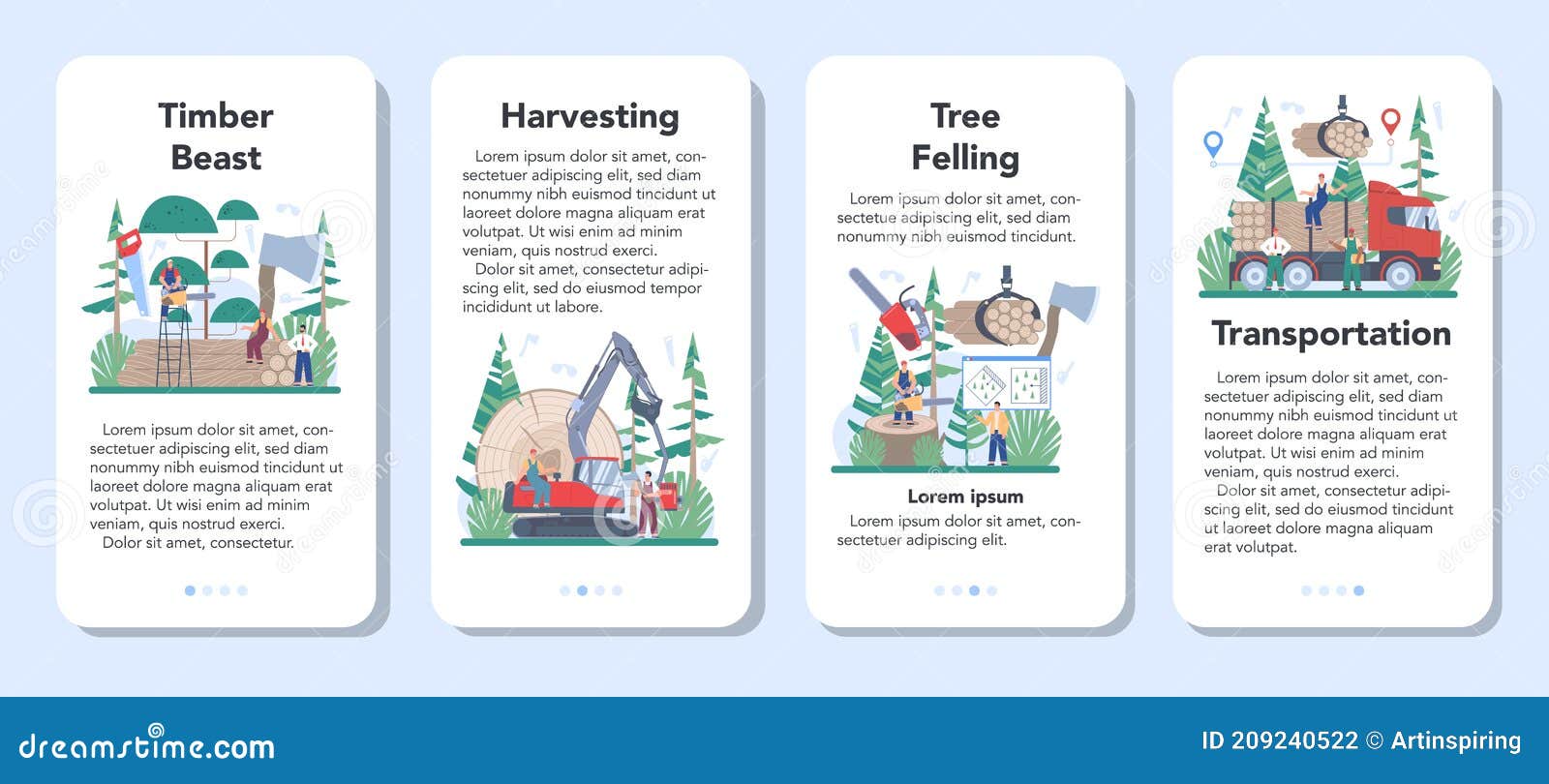 Timber Industry and Wood Production Mobile Application Banner Set Stock ...