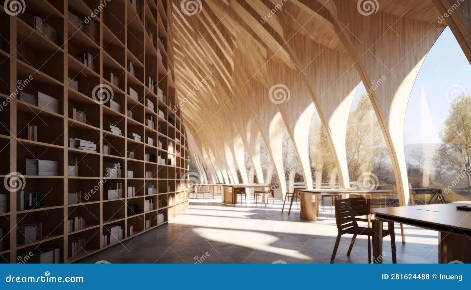 Timber Library Structures in a Parametric Design. Generative AI Stock ...