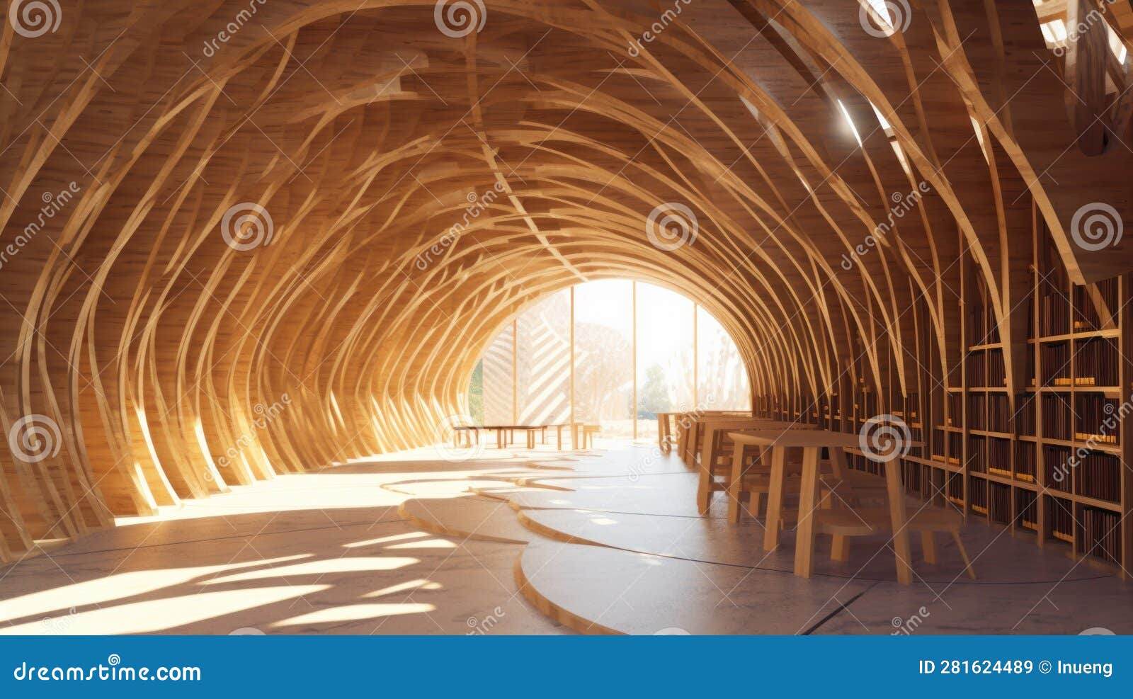 Timber Library Structures in a Parametric Design. Generative AI Stock ...